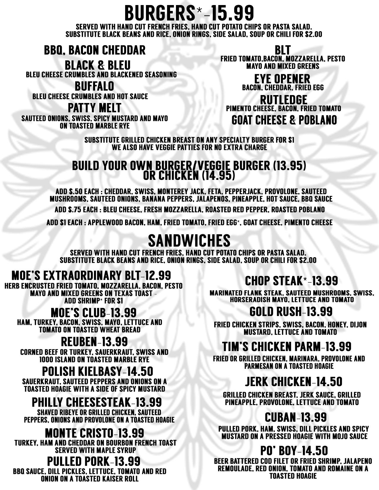 Our Menu - Moe's Crosstown Tavern